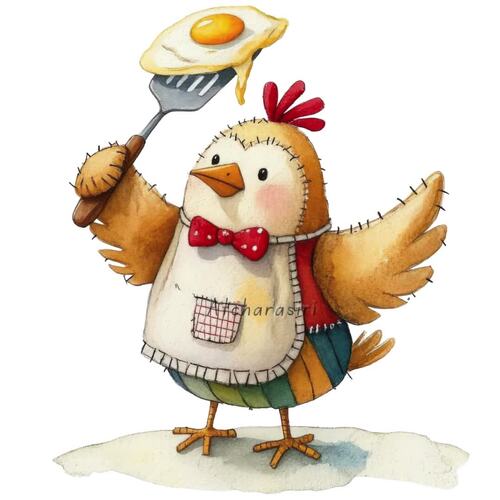 Watercolor Clipart Cute Cooking Birds PNG Set by Atcharasiri Whimsy Colors