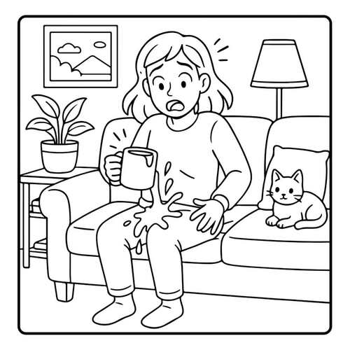 Clumsy Girl Coloring Pages | 45 Funny & Cozy Everyday Moments | PDF + PNG