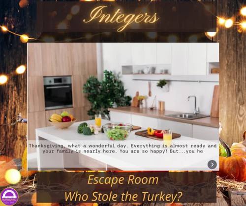 Thanksgiving Escape Room Operations with Integers | Who Stole the Turkey?
