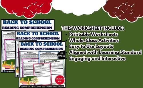AUGUST Back to School Reading Comprehension Passages, Grades 6–9