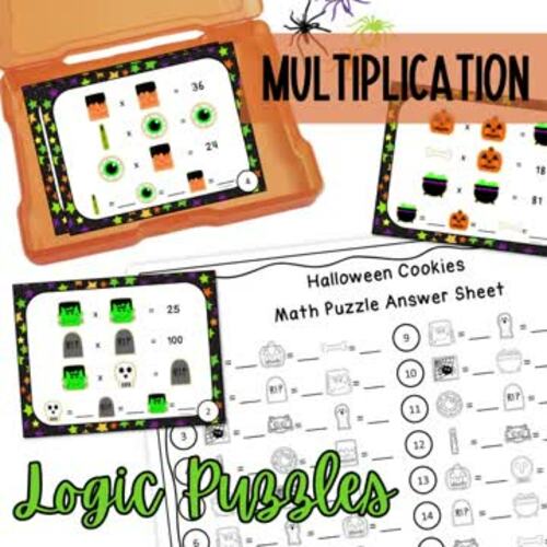 Halloween Math Logic Multiplication Puzzle Enrichment Activity Task Cards
