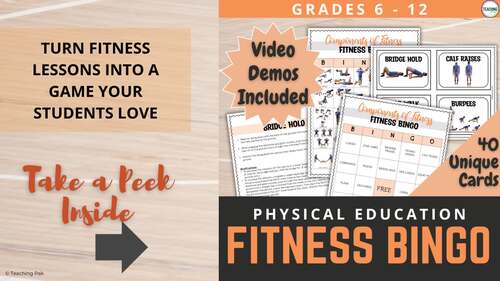 Phys Ed Bodyweight Components of Fitness Bingo Game with Exercise Task ...