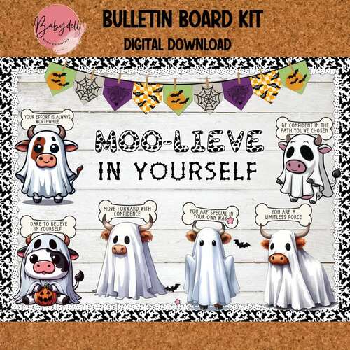 Halloween Motivational Bulletin Board | Highland Cow Ghost Positive ...