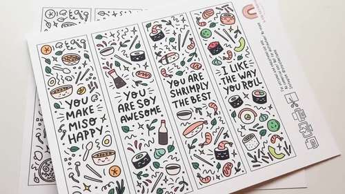 Digital Bookmark | Sushi Encouragement | Print Your Own | Instant Download
