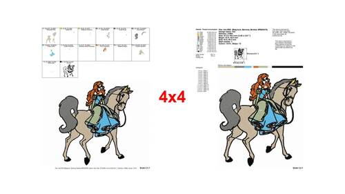 Beautiful Red-Haired Princess Ariel Riding Grey Horse Embroidery ...