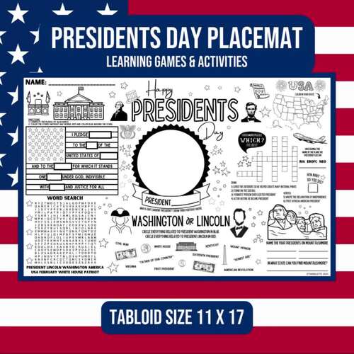 Presidents Day Learning Activities Coloring Placemat, Washington and ...