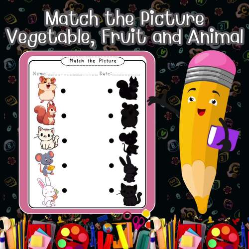 Matching Game Vegetables, Fruits & Animals, Preschool & Kindergarten ...