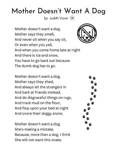Mother Doesn't Want A Dog. Poem. Poetry. Discussion. Reflection. PPTx. ELA.