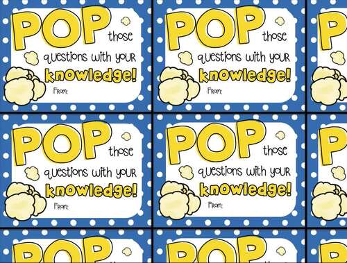 Popcorn Snack Testing Motivation Treat Tag- Pop those questions with ...