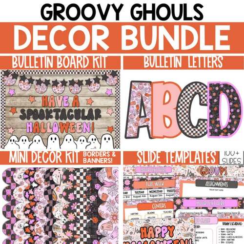 Groovy Halloween Bulletin Board Decor Bundle / Retro Halloween Decor Bundle