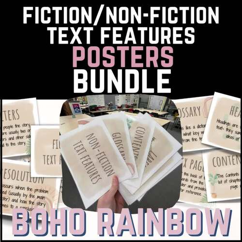 Features of Texts Posters BUNDLE | Non-Fiction & Fiction | Boho Rainbow ...