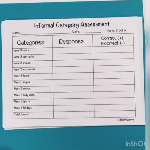Speech Therapy Category Assessment by Speech Dreams | TPT