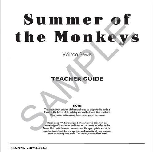 Summer of the Monkeys Novel Units® Teacher Guide Novel Study | TPT