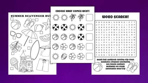 Summer coloring pages Activity worksheet for kids game School Vacation ...
