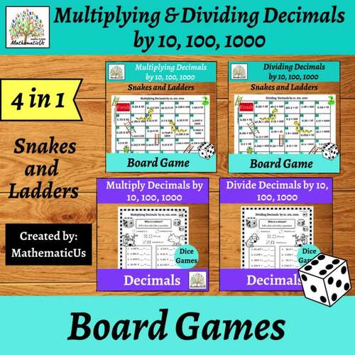 Multiplying & Dividing Decimals by 10 100 1000 Snakes and Ladders Dice ...