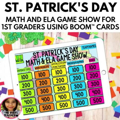 St. Patrick's Day Math and ELA Review Game Show Activity for 1st Grade