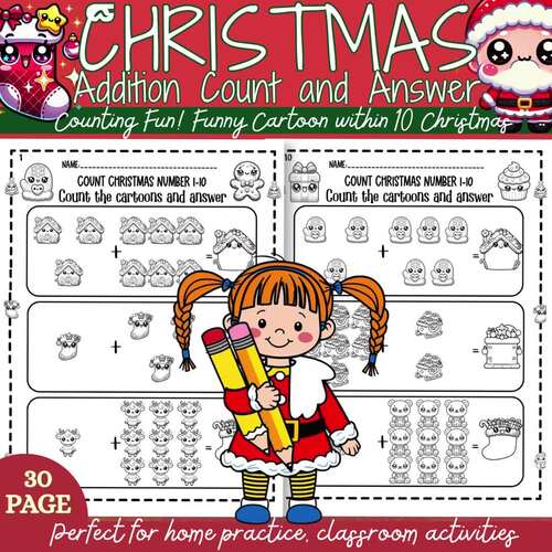 Christmas Addition Activity for Kids, Count and Add Within 10, Holiday ...
