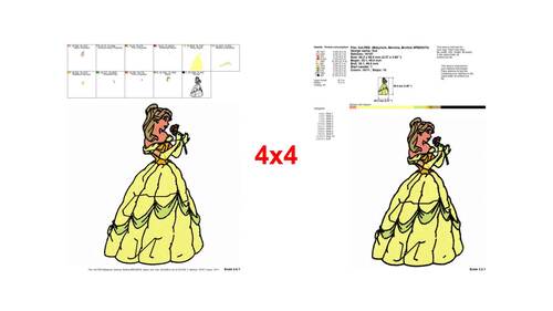 Elegant Princess Belle with Red Rose Fairytale Embroidery Designs ...