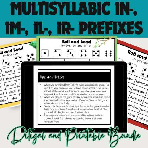 IN IM IL IR Prefix Multisyllabic Words/Sentences Roll & Reads - Digital ...