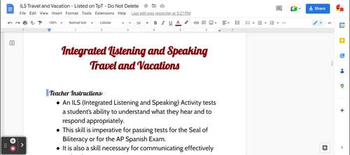 Spanish Seal of Biliteracy Integrated Listening and Speaking Activities