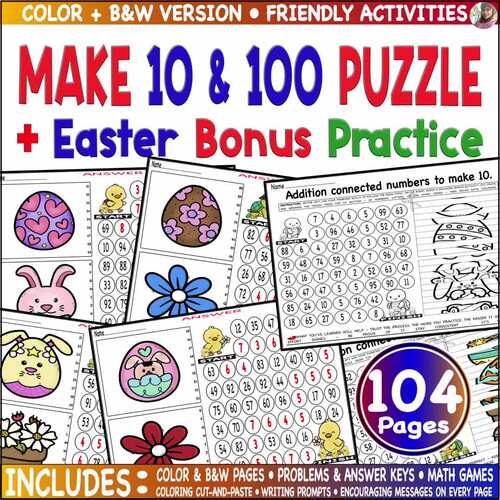 Spring Math Practice | Easter Number Bonds 10 and 100 Cut Paste ...