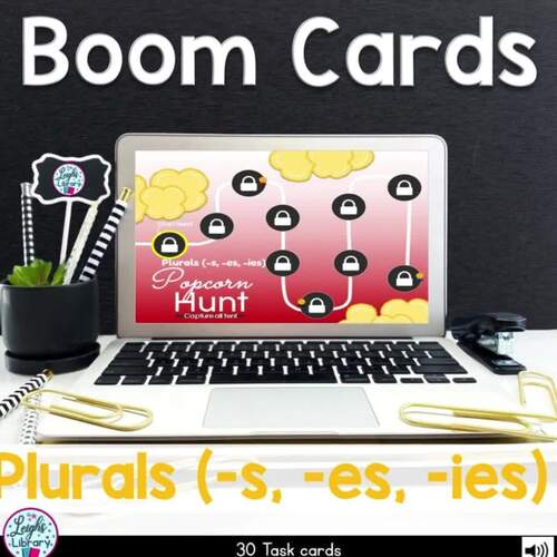 Boom Cards™ Plurals -s, -es, -ies Popcorn Hunt by Leigh's Library