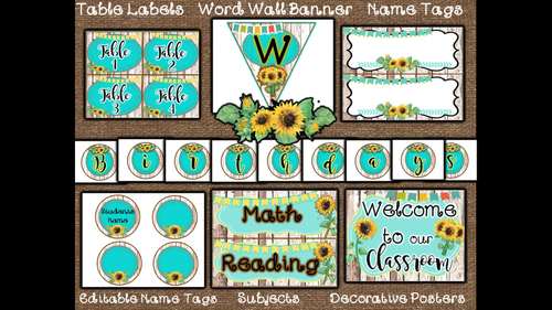 Sunflowers Editable Decor/Bundle by Jubilee | TPT