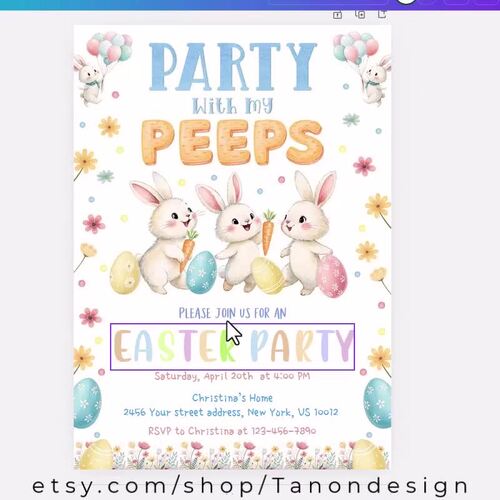Party With My Peeps Easter Party Invitation, Happy Rabbit Easter Egg EA-02