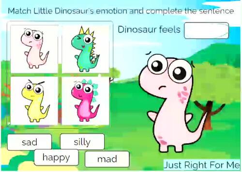 Little Dinosaur Feelings Match Boom Cards by Just Right For Me | TPT
