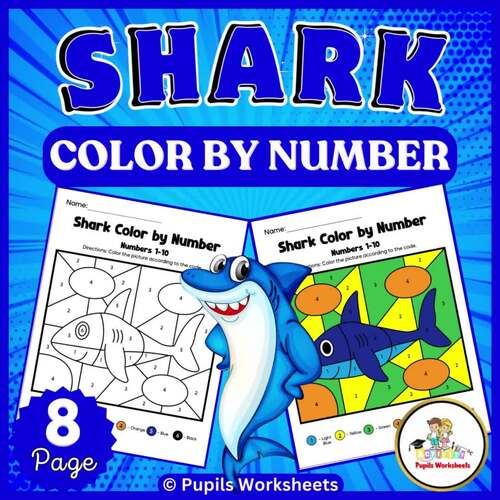 Shark Color by Number Activity - Summer Ocean Theme Math Coloring Sheets