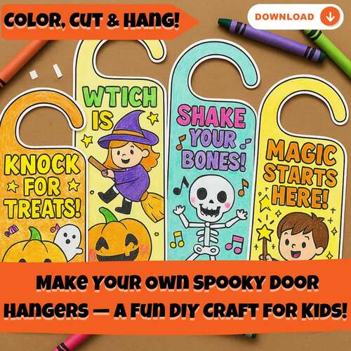 Printable Halloween Door Hangers for Kids – Color, Cut & Hang DIY Craft ...