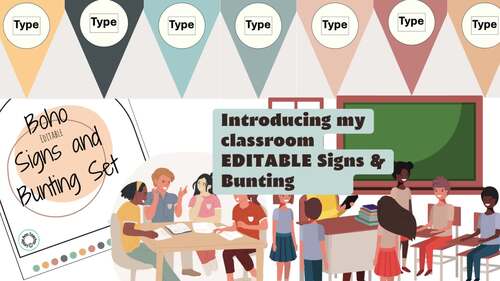 BOHO EDITABLE POSTERS and BUNTING Template Modern Neutral Classroom Decor