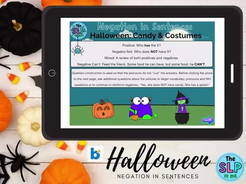 HALLOWEEN Negation in Sentences for BOOM Cards by Meredith Taylor SLP