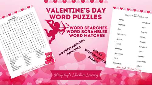 Valentine's Day Word Puzzles Vocab Lessons for Middle and High School ...
