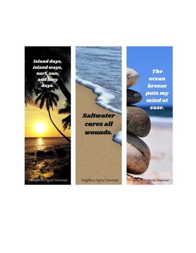 Set of 10 Beach Bookmarks, Beach Bookmarks, Digital Bookmarks to Download