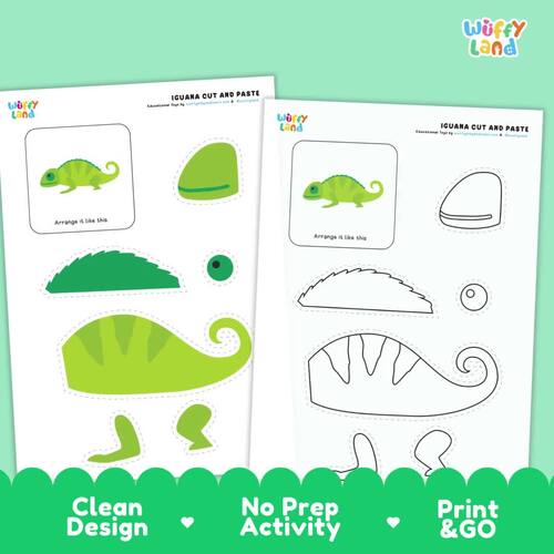 Iguana Craft Cut and Paste & Coloring Pages | Reptile Rainforest Animal ...
