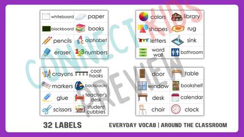 Vocabulary Labels Around the the Classroom by Connect Kids ELA | TPT