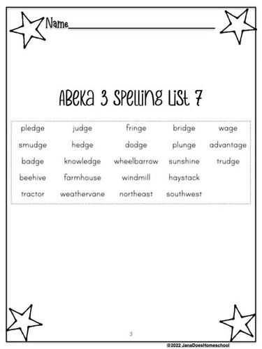 Abeka Spelling & Poetry 3 List 7 - 6th Edition - Practice with -dge & -ge
