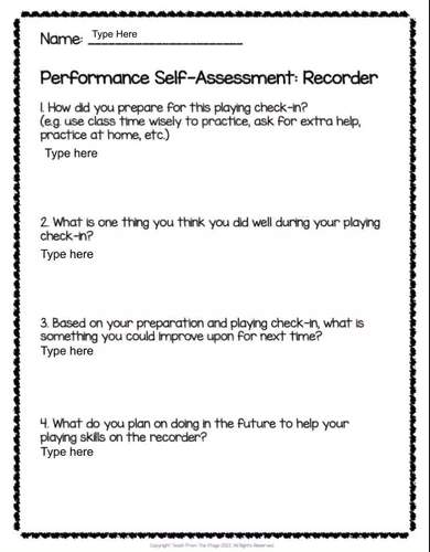 Recorder Performance Rubric and Student Self-Assessment by Teach From ...