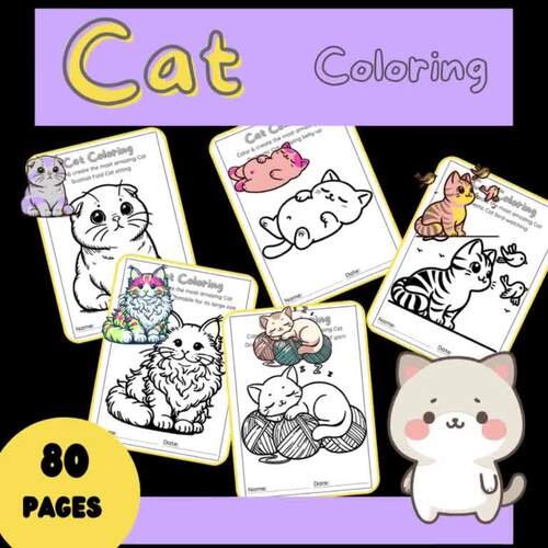 Coloring/Printable Cute Cats for Kids - Adorable Cat Adventures by AZURY