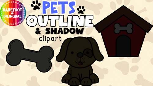 Pets Outline & Shadow Clipart | 4 in 1 | Pet Images for Crafts and ...