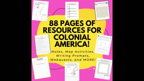13 Colonies and Colonial America Notes, Maps, Activities, Quiz, & More!