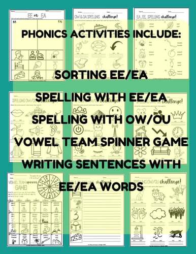 40 PGS OF PHONICS REVIEW ACTIVITIES-SPELLING&WRITING WITH VOWEL TEAMS ...