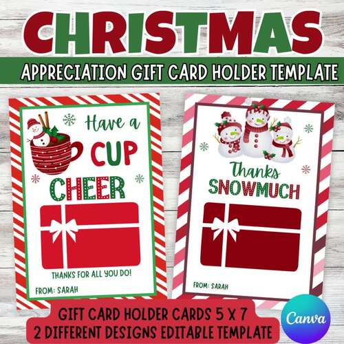 Cute Christmas Gift Card Holder Tag Printable Snowman Teacher ...