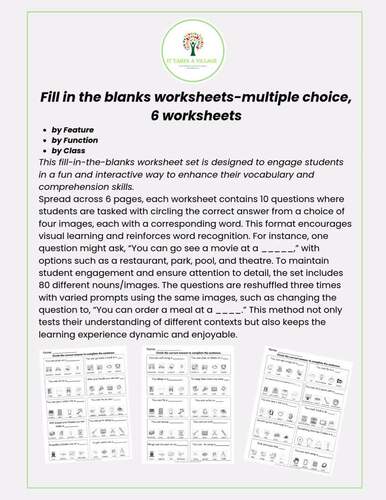 Fill in the Blanks-Feature, function & class worksheets (ABLLS-R C37 ...