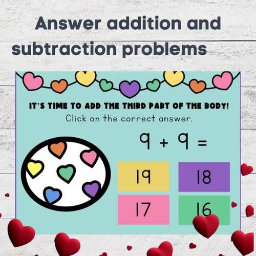 Valentine Math Activity for Addition and Subtraction Facts Within 20 ...