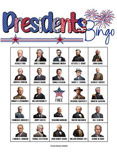 Presidents' Day Bingo, Patriotic Bingo Cards,American President USA ...