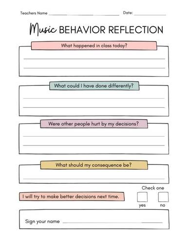 Behavior Self-Reflection Worksheet - Student, Classroom, Specials ...