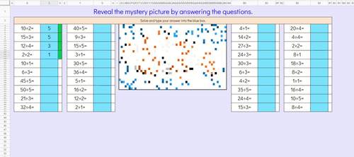 Digital Math Pixel Art Mystery Picture 3rd Grade Division Facts 0-5
