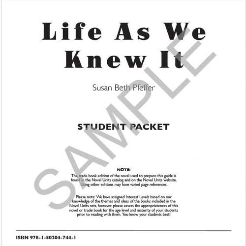 Life As We Knew It Novel Units® Student Packet Novel Study | TPT
